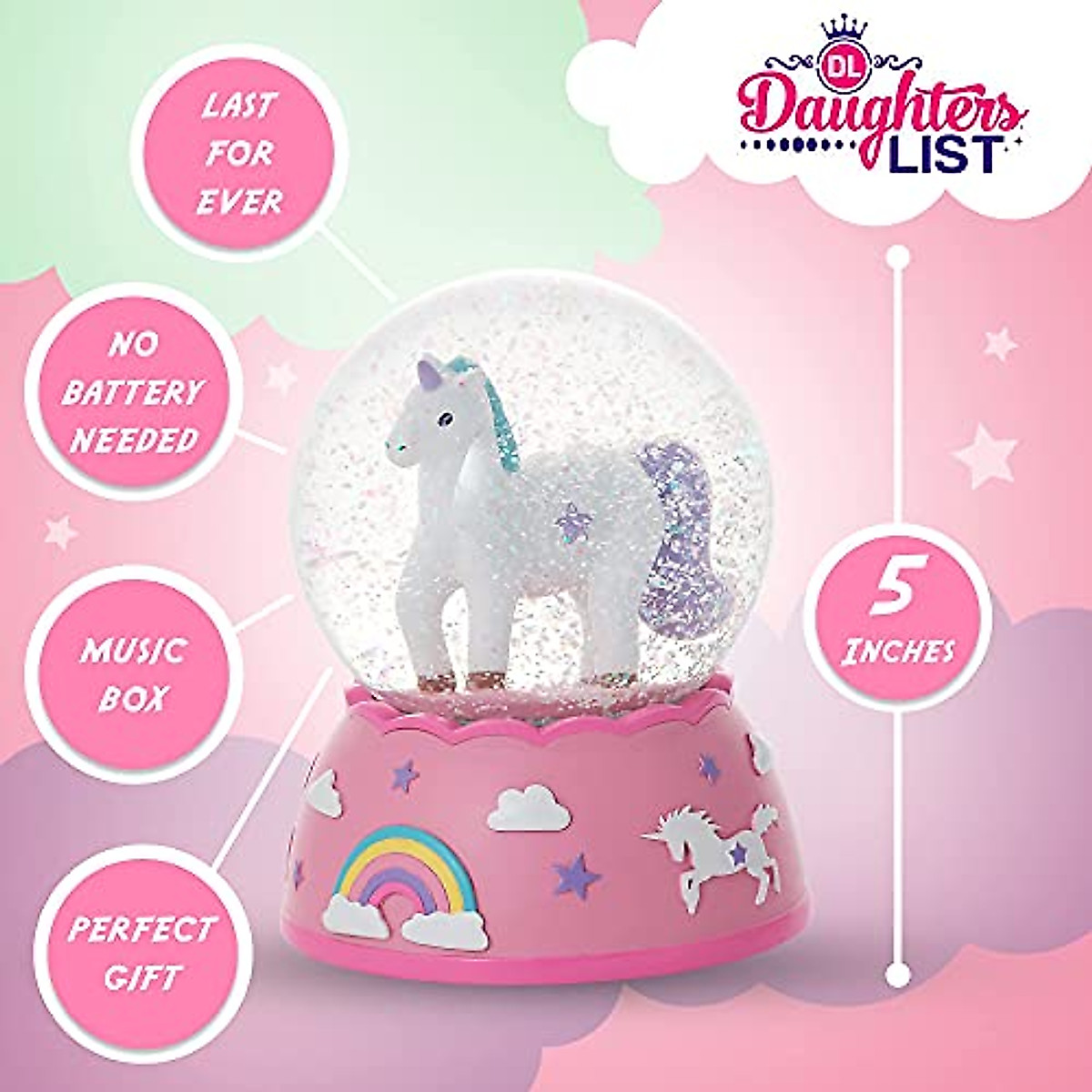 Shatterproof Unicorn Snow Globe for Girls | Musical Snow Globe - Unicorns Gifts for Girls | Unbreakable Snow Globes for Kids - Snowglobe | Granddaughter Gifts from Grandma| Plastic Snow Globe