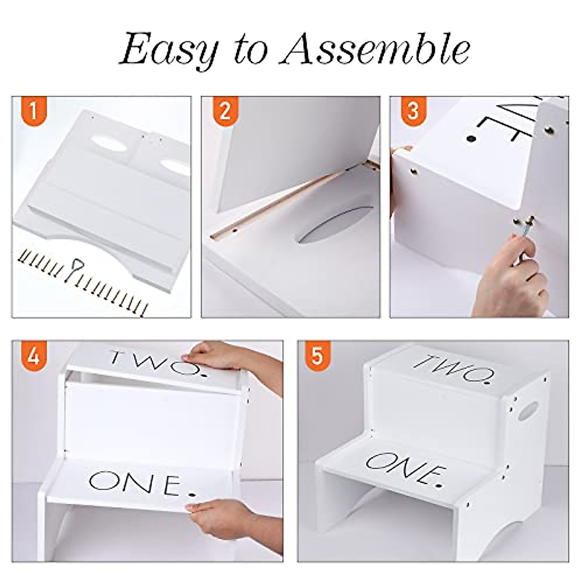 Kids 2-Step Wood Step Stool White Two Step Children's Stool with Handles Dual Height Wooden Toddler Step Stool for Kids Mini Wooden Stepping Stand for Room Kitchen