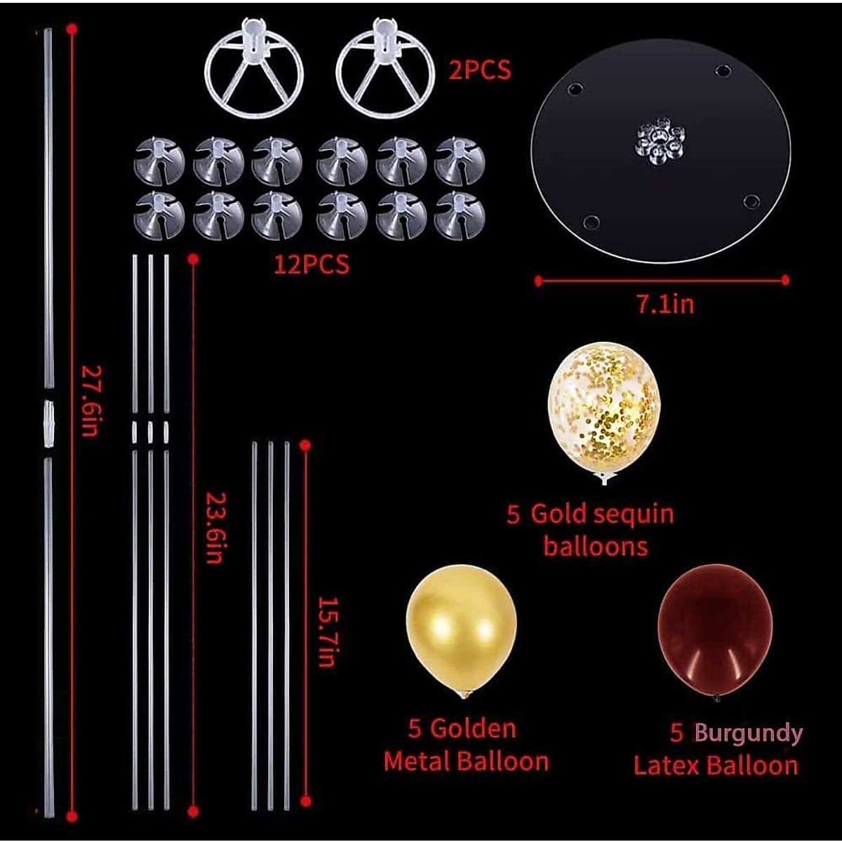 Graduation Decorations Maroon Gold 2024/Burgundy Gold Gaduation Party Decorations/Burgundy Gold Balloons FSU ASU/Burgundy Birthday Decorations Fall/2 Sets Table Centerpiece Balloon Stand Kits