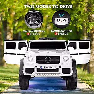 JOYLDIAS Kids Ride On Cars, Licensed Mercedes-Benz Maybach G650S, 12V7AH Battery Powered Toy Electric Car for Kids with 2.4G Remote Control, 2 Motors, 3 Speeds, Lock, Music, Horn, LED Lights, White