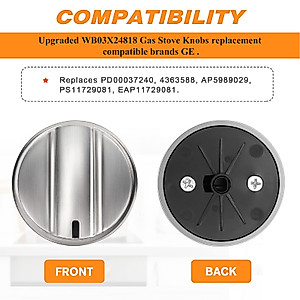 WB03X24818 Gas Stove Knobs Replacement 5Pack 100% Stainless Steel Gas Range Oven Stove Knob-24Pack WB02X24790 Grate Rubber Feet-Fit for GE Gas Stove Top Range Grate Foot Rubber Pads