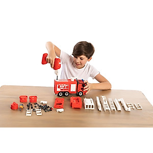 JOYIN 4 in 1 Take Apart Fire Truck Toys with Drill Converts to 5 Types of Fire Rescue Trucks Remote Control Car Fire Engine Trucks for Boys