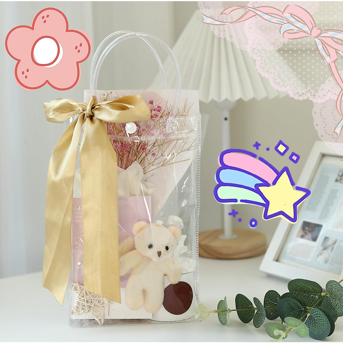 zandfelo 20 Pcs Clear Gift Bags with Handle, Clear Goodie Bags Plastic Gift Bags, Reusable Transparent PVC Gift Wrap Tote Bag for Gift Wrapping (clear, 8x10x3.2)