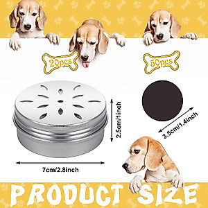VAIPI 20 Pack Dog Scent Work Tins Dog Nose Training Containers Kit with 50 Magnetic Dots 2 OZ Aluminum Smell Training Box with Hollow Lids Round Refrigerator Deodorant Box with Screw Lid