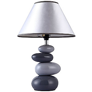 Simple Designs LT3052-GRY 14.7" Shades of Gray Ceramic Stacked Stone Standard Table Lamp with Fabric Shade for Home Décor, Nightstand, End Table, Bedroom, Living Room, Office, Foyer, Gray