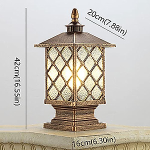 Post Lights Outdoor Waterproof Castlight Casting Aluminum Glass Post Cap Lights Modern Simple Villa Wall Gate Pillar Lamp LED Night Safety (Bronze B) (Dark A)