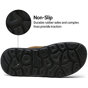 Jousen Sandals for Men Leather Slip on Mens Sandals Outdoor Men's Beach Slide Slippers(AMY2005A Dark Brown 12)