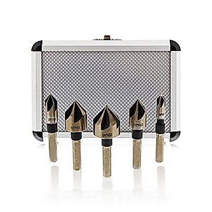 ABN Screw Countersink Kit 5-Piece SAE Drill Bit Set, 82-Degree, 1/4in Shank, 5 Flute – Metal, Wood, Rubber, Plastic