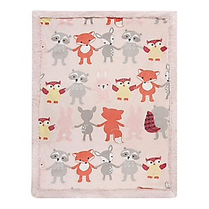 Lambs & Ivy Little Woodland Forest Animals Blanket, Pink/White