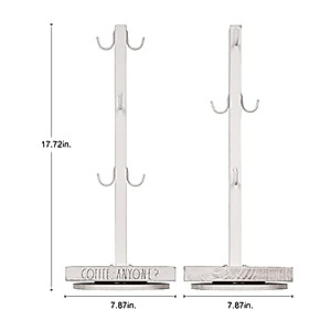 Rae Dunn Coffee Mug Holder - 6 Hook Mug Holder - Coffee Mug Tea Cup Rack with Wooden Spinning Base and Hanging Hooks for Storage & Display - Mug Stand Organizer for Kitchen Counter or Cafe Countertop