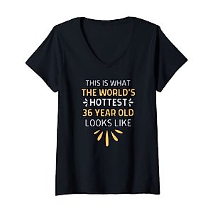 Womens 36 Years Old Funny Hottest Birthday Quote Decoration V-Neck T-Shirt