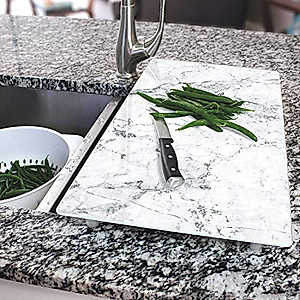CounterArt Carrara Marble Design with Green Tint Patina 5mm Heat Tolerant Tempered Glass Cutting Board/Instant Counter 20.5" x 11.75" Instantly Adds Additional Counter Space & Food Preparation Area