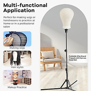 Neverland Beauty & Health 23 Inch Wig Stand Tripod with Mannequin Head, Wig Head Stand with Canvas Head for Wigs Making Display