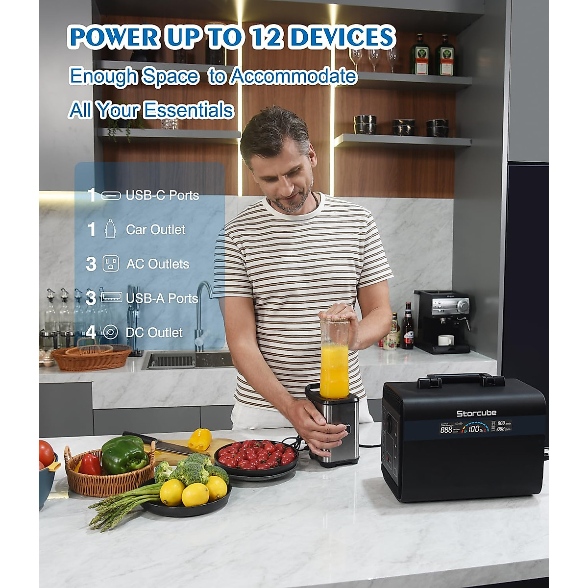 STORCUBE-Portable-Power-Station-1000W, 896Wh Solar Generator with LiFePO4 Battery, 3x 1000W (2000W Surge) AC Outputs, 100W PD for Outdoor Camping/RVs/Home Use