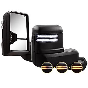 Towing Mirrors for 2019-2022 Chevy Silverado 1500 with Switchback Turn Siganl Running Light Power Glass Extendable Tow Mirror Pair Set (White Lens)