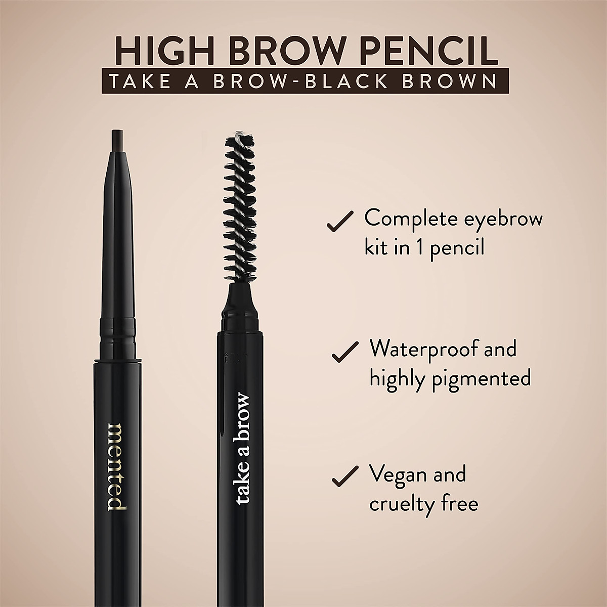 Waterproof Eyebrow Pen with Brush, Brow Pencil & Lash Spoolies for Eyelash Extensions, Eye Brow Pencils for Women, Eyelash Brush & Spoolie Combo, Eyebrow Makeup Tool Set, Take A Brow (Black Brown)
