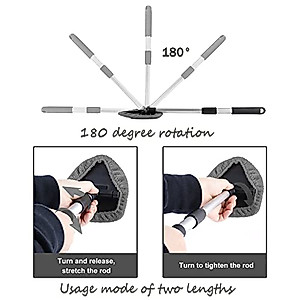 UYYE Windshield Cleaning Tool, Retractable Rotary Triangular Head Cleaning Brush,with Washable Fiber Cloth and Water Spray Kettle, Reusable Car Interior and Exterior Accessories Cleaning Kit, Gray