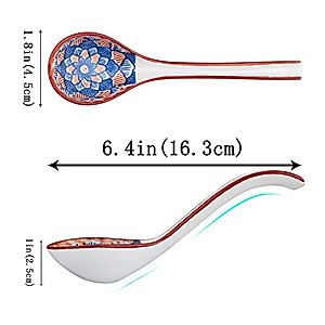 Asian Ceramic Soup Spoons Japanese - Soup Spoons with Long Curved Handle for Ramen Noodles,Dumpling,Rice(4 Pcs)