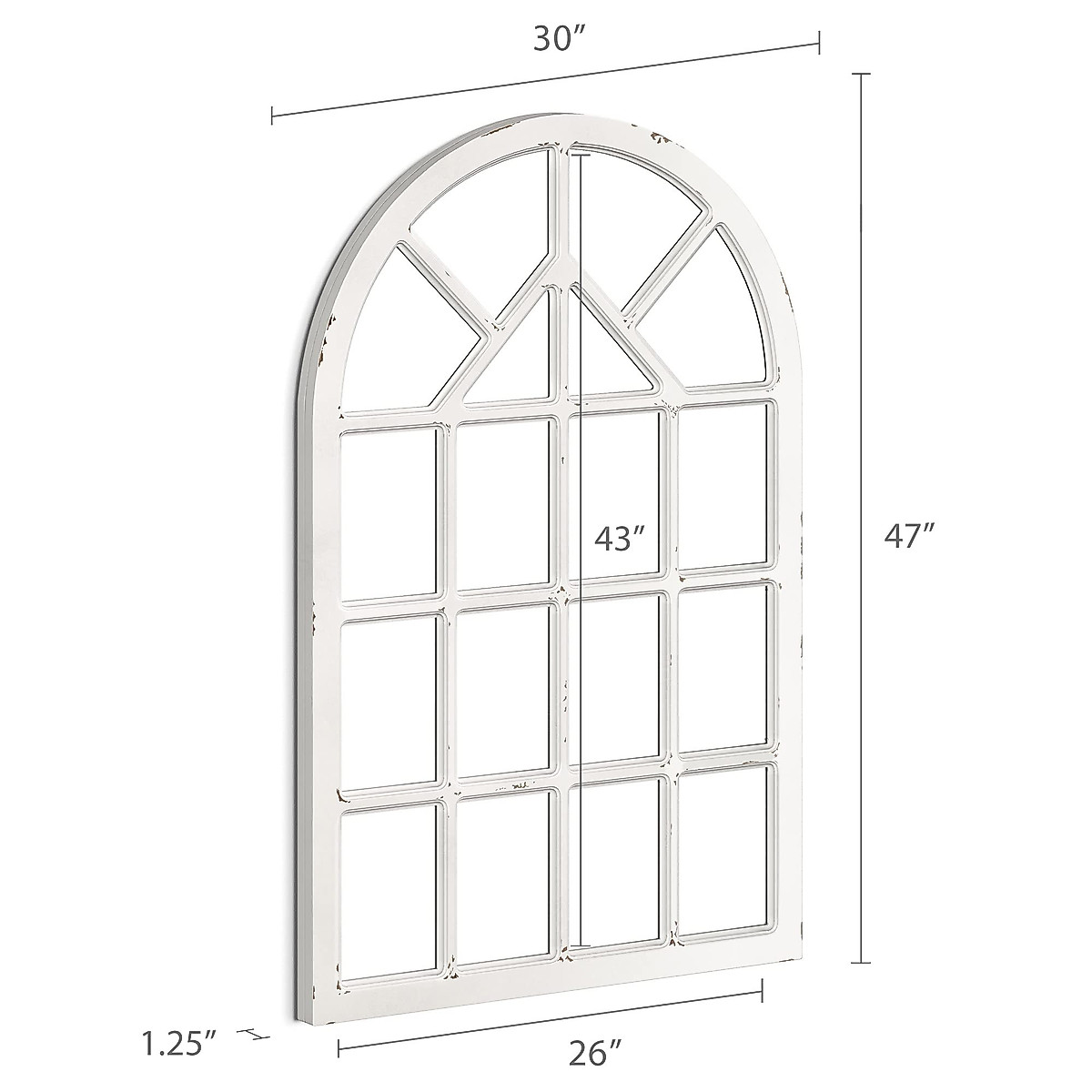 Barnyard Designs 30x47 Wood Cathedral Mirror – Arched Window Farmhouse Mirror for Living Room and Entryway Wall Decor (White)