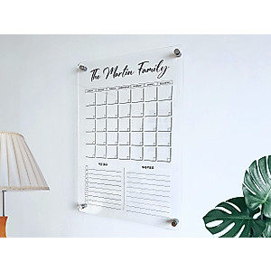 VERTICAL Acrylic Family Planner Wall Calendar - Personalized Dry Erase Board, Dry Erase Calendar, Monthly and Weekly Calendar, Transparent Calendar (14"x18", Standard Package)