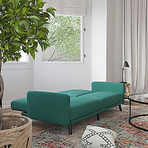 Flash Furniture Sophia Premium Split Back Sofa Futon - Emerald Green Velvet Upholstery - Solid Wood Legs - Convertible Sleeper Couch for Small Spaces