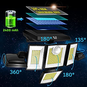 VENSSTNOR Solar Motion Sensor Flood Lights Outdoor - 496LEDs 3500LM 3 Lighting Modes 3 Levels Brightness, 6 Heads 360° Illumination, IP65 Solar Security Lights,for Porch Yard Patio Garage(2 Packs)