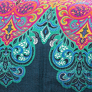 Lush Decor Boho Chic Reversible Cotton Quilt 3-Piece Set, Full/ Queen, Turquoise & Navy - Bright Paisley Print, Vibrant & Colorful Bohemian Bedding Set