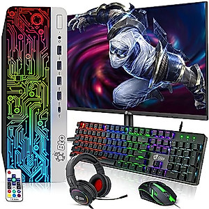 BTO RGB Gaming Desktop PC Bundle - Intel Core i7-6th Gen. 16GB DDR4 Ram, 512GB SSD, NVIDIA GT 1030, New 22 Inch Monitor, RGB Set, Windows 10 (Renewed)