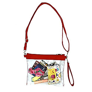VIEEL New Clear Tote Bag, Crossbody Purse Bag, Adjustable Shoulder Strap (Red)