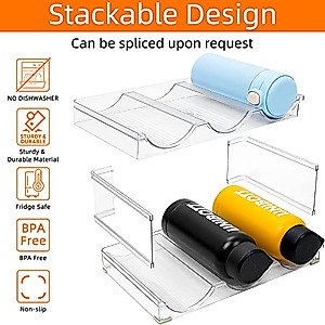 Criusia Water Bottle Organizer, Clear Stackable 3 Bottle Storage Holder Rack for Kitchen Cabinet, Countertop, Fridge, Pantry, Organizer and Storage, Tumbler Travel Mug Cup Organizer, 4 Pack 12 Bottles