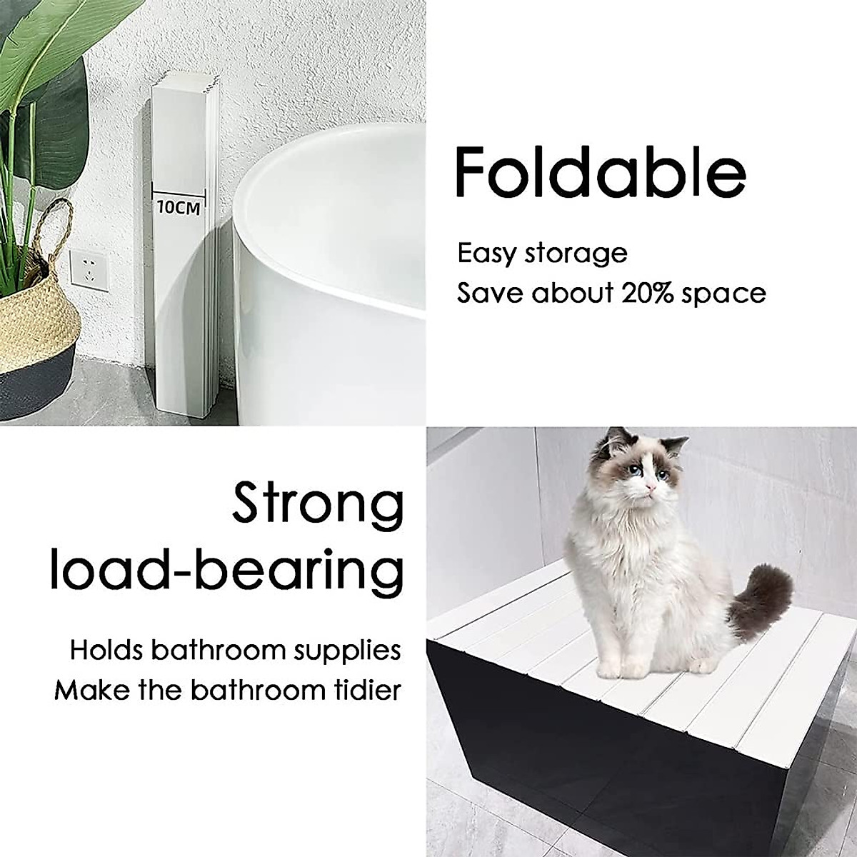 GRRICEPL Foldable Bathtub Cover, PVC Shutter Bath Lid - Dustproof Thermal Insulation, Tray Bearing 5kg - Place Wine Glasses, Books, Computers and Other Items (Color : White, Size : 160x70cm/63 x28)