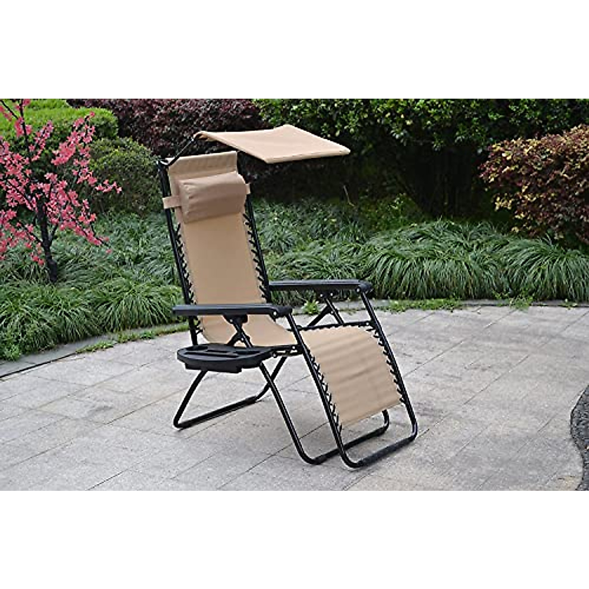 BTEXPERT CC5044BG-2 Zero Gravity Chair Lounge Outdoor Pool Patio Beach Yard Garden Sunshade Utility Tray Cup Holder Beige Two Case Pack (Set of 2 pcs), Piece, Tan with Canopy