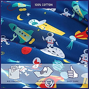 Poppy & Fritz Kids Twin Sheet Set, Stain Resistant Toddler Bedding, Soft & Cozy - Space Kids Blue