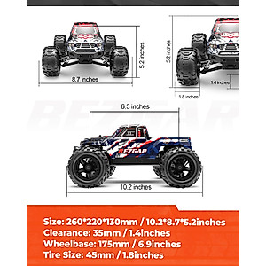 BEZGAR HM161 Hobby Grade 1:16 Scale Remote Control Truck, 4WD High Speed 40+ Kmh All Terrains Electric Toy Off Road RC Vehicle Car Crawler with 2 Rechargeable Batteries for Boys Kids and Adults