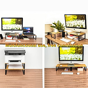 OUTWOLF 2 Pack Monitor Stand Riser,Bamboo Dual Desk Organizer with Rubber Non Slip Pieces for Computer Laptop Printer,Upgrated Version.