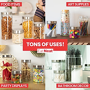 EatNeat 6 Piece Glass Canisters with Airtight Stainless/Snap Locking Lids - Tall Storage Glass Jars for Pantry & Kitchen