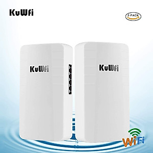 KuWFi Wireless WiFi Bridge Outdoor CPE Kit Point to Point 2.4G 300Mbps Waterproof Long Range WiFi Extender with Ethernet Port