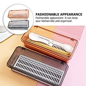 Cabilock Flatware Tray Plastic Utensil Drying Rack with Lid Chopsticks Spoon Fork Knife Drainer Basket Flatware Storage Drainer for Kitchen Countertop 2pcs