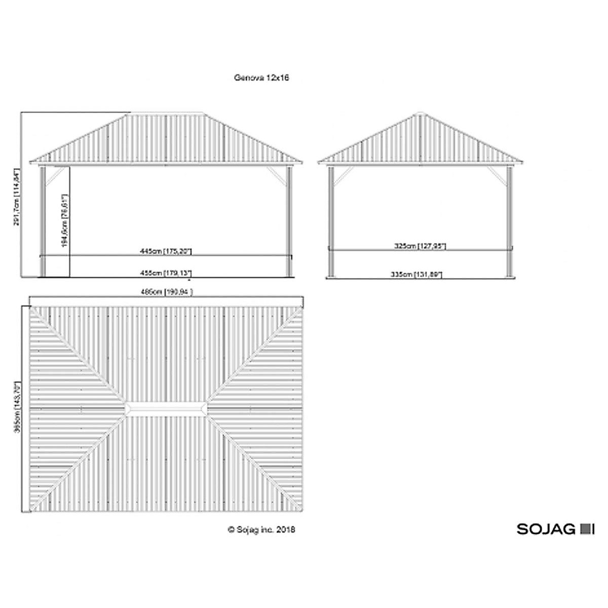 Sojag 12' x 16' Genova II Hardtop Gazebo Outdoor Weather-Resistant Aluminum Frame Shelter with Mosquito Net Black,Brown