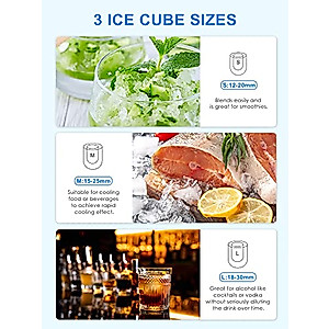Ice Maker Machine Countertop, Portable Compact , 28lb 3 Cube Sizes in 24 Hours, 9 Ice Cubes in 5 Minutes, Programmable Timer Setting, with Ice Scoop and Basket for Home
