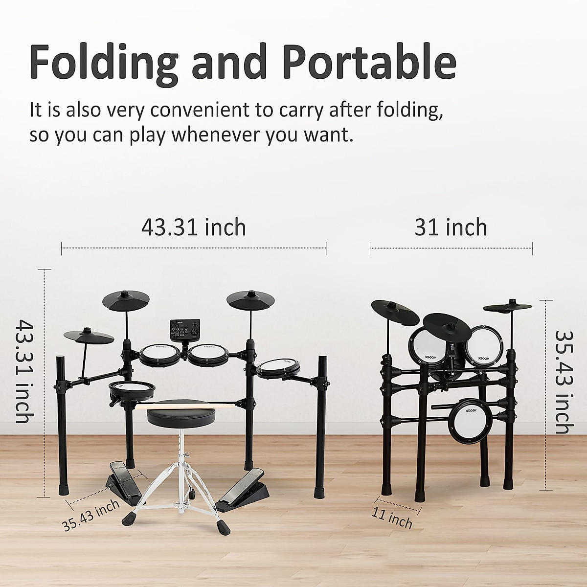 AODSK Electric Drum Set with Quiet Mesh Pads,Electronic Drum for Beginner,USB MIDI,Throne,Headphones,Sticks, Included 15 Kits and 195 Sounds,AED-403