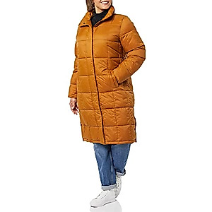 Amazon Essentials Women's Lightweight Quilted Long Puffer Winter Coat, Tan, X-Large