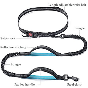 iYoShop Retractable Hands Free Dog Leash – Dual Handle Bungee Waist Leash for Small Medium and Large Large Dogs (25-150 lbs)