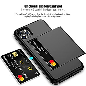 Nvollnoe for iPhone 11 Pro Max Case with Card Holder Heavy Duty Protective Dual Layer Shockproof Hidden Card Slot Slim Wallet Case for iPhone 11 Pro Max for Men&Women(Black)