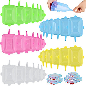 30 Pieces Silicone Stretch Lids Rectangle Reusable Silicone Lids Microwave Cover for Food Storage 6 Different Sizes for Square and Rectangle Containers Microwave Freezer Dishwasher Safe