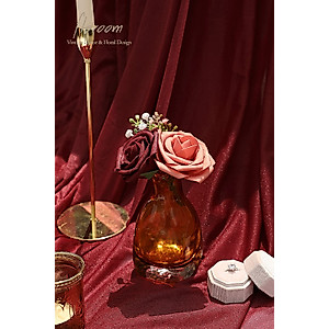 Floroom Artificial Flowers 25pcs Real Looking Burgundy & Pinky Cedar Foam Fake Roses with Stems for DIY Wedding Bouquets Bridal Shower Centerpieces Floral Arrangements Party Tables Home Decorations