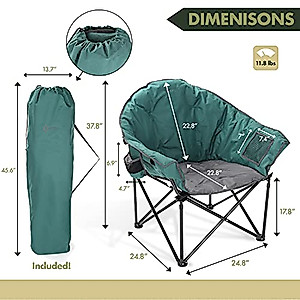 ARROWHEAD OUTDOOR Oversized Heavy-Duty Club Folding Camping Chair w/External Pocket, Cup Holder, Portable, Padded, Moon, Round, Saucer, Supports 330lbs, Carrying Bag, USA-Based Support