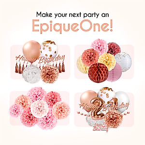 EpiqueOne 41-Piece Rose Gold 30th Birthday Decorations for Women | Includes Happy Birthday Banner, Cake Topper, Tissue Pom Poms & More | Easy to Set Up | Also Ideal for Bridal and Baby Showers & More