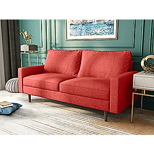 Meeyar Inborn Love Seat Sofa Couch,Sectional 2 Cushion in Small Living Room Office Space,Mid Century Modern Fabric Sofa Couch,Natural Wood Led,Soft Seat Couch,70inch,O Red