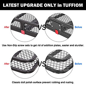 TUFFIOM 60"x20"x6" Folding Hitch Mount Cargo Carrier Basket, 500lbs Steel Car Cargo Trailer Hitch Luggage Rack with Net, Waterproof Cargo Bag, Straps & Stabilizer for SUV Car Truck Van